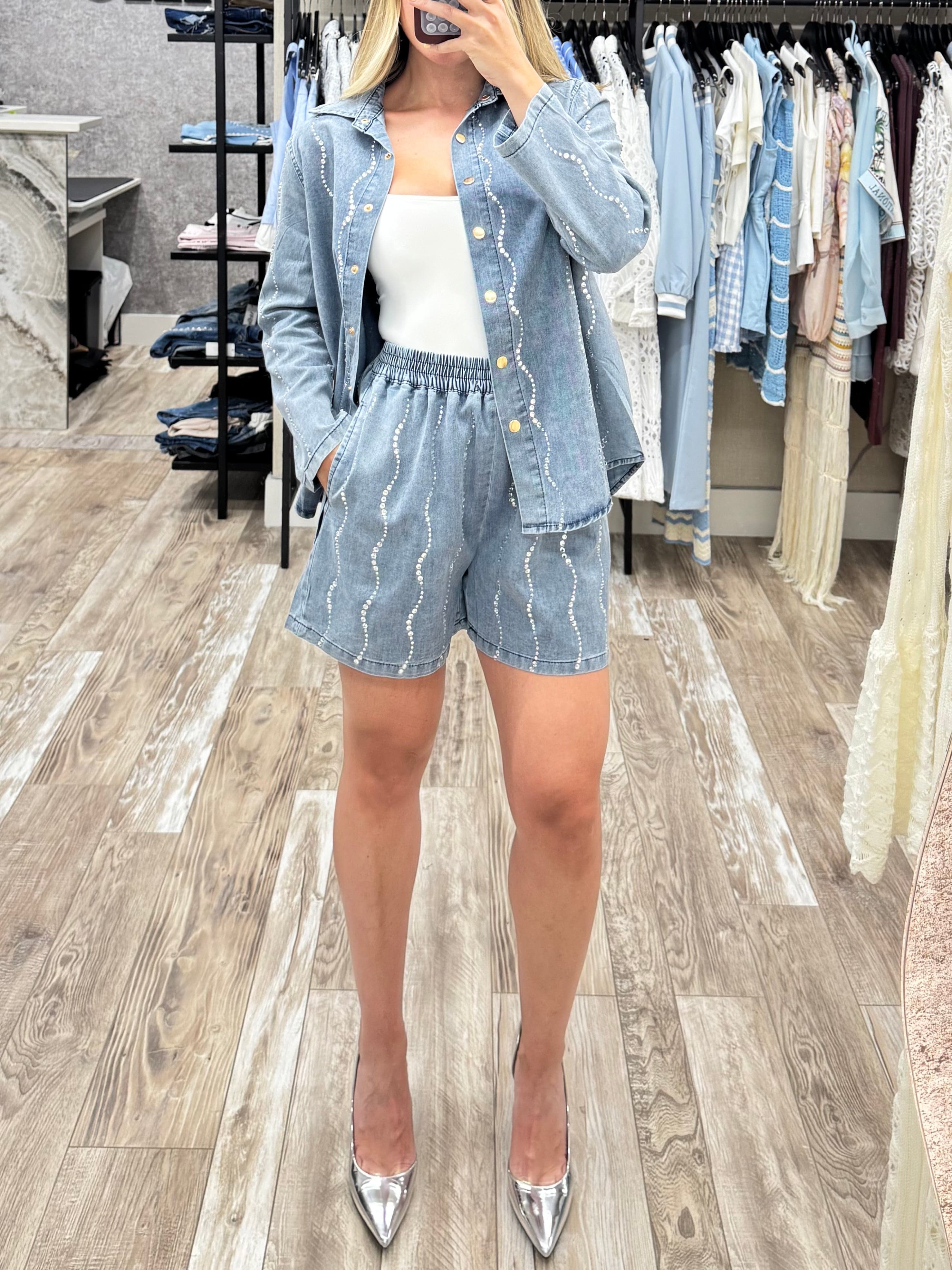 Denim Crystal Short Set – TheMellieShop